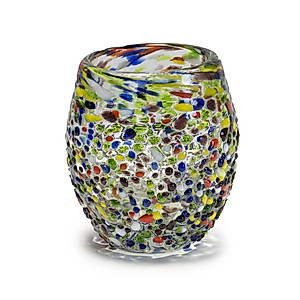 MexART Artisan Crafted Hand Blown Confetti Barril Recycled Glass Shots Glasses, 2 oz. 'Classic' (Set of 6)