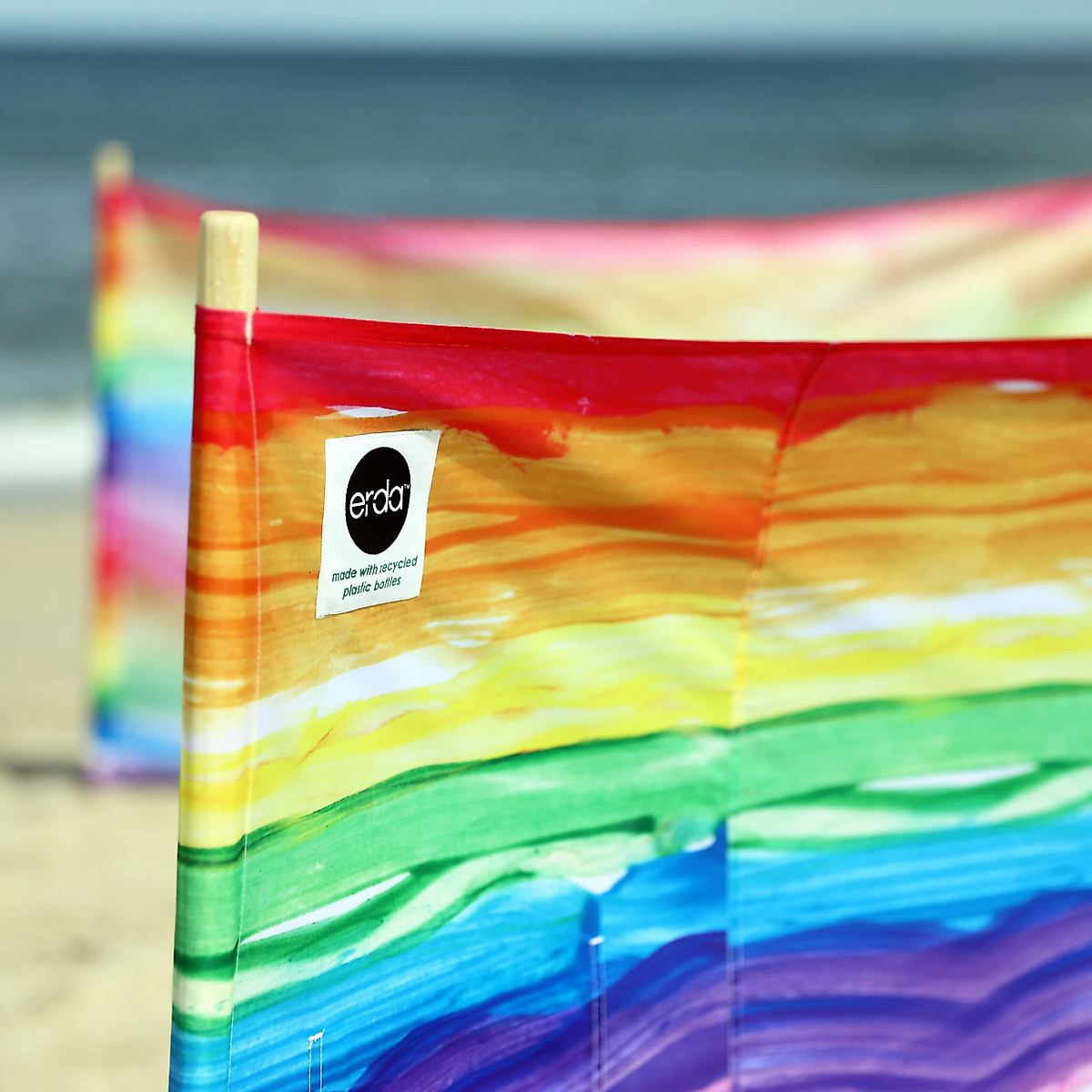 erda Watercolor Rainbow Pro Beach Recycled Polyester Rip-Stop 20 ft Lightweight Windscreen, Privacy Screen, Wind Blocker, Free Matching Shoulder Bag