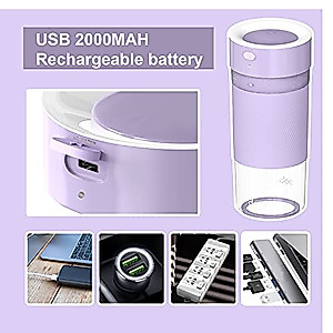 Lamar Portable Blender, Personal Size Blender for Smoothies, Juice and Shakes, Mini Blender with Powerful Motor 2000mAh Rechargeable Battery, Six Blades, 300ml, for Home, Travel, Office, Outdoor(Purple)