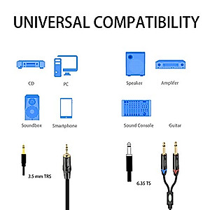 JOMLEY 1/8 Stereo to Dual 1/4 Mono Cable, 3.5mm TRS to Dual 1/4" TS Stereo Breakout Cable - 3.3ft