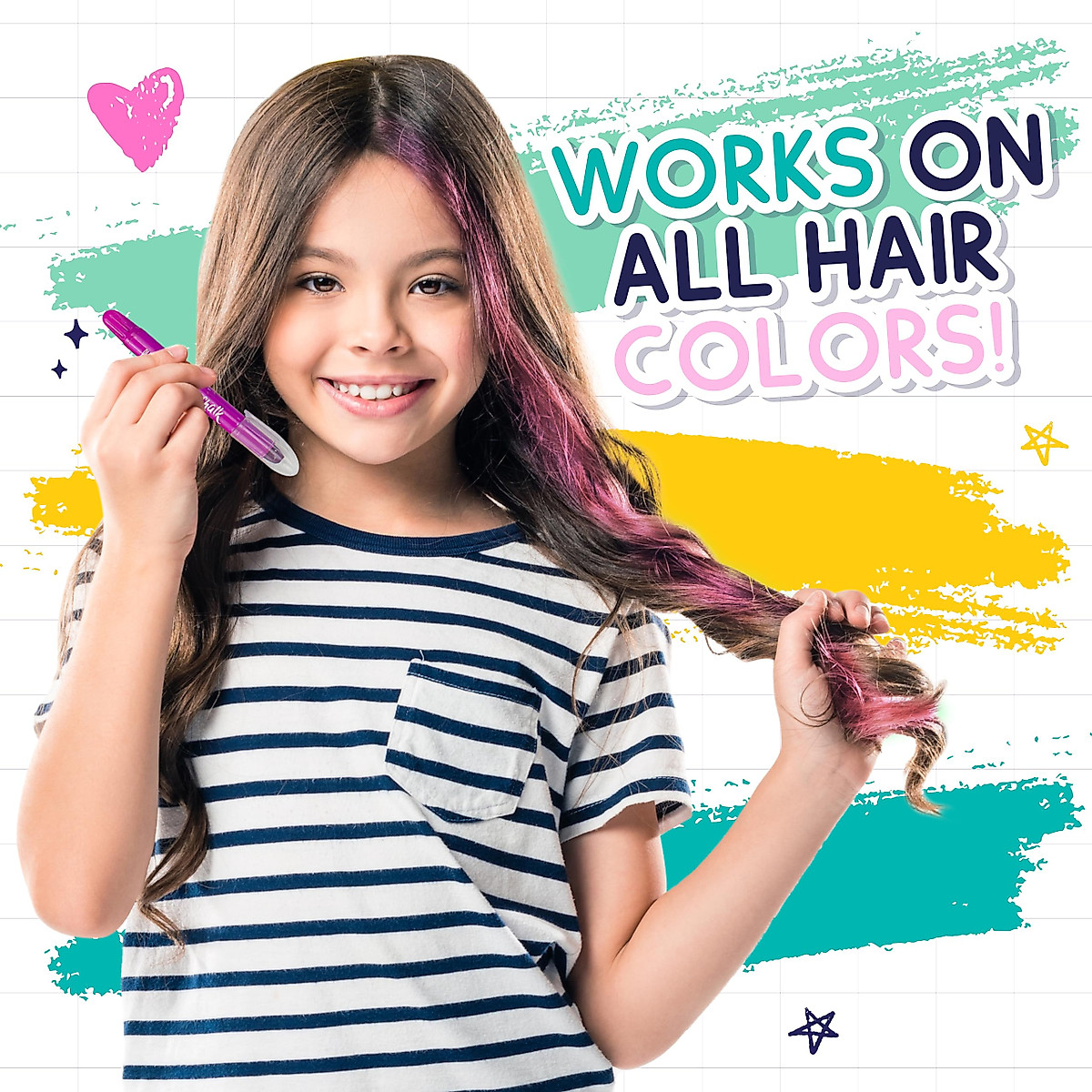 Purple Ladybug 12-Color Hair Chalk for Girls - Washable Temporary Hair Dye, Fun Gift for Kids 7-11, Great for Birthdays, Valentine's & Easter