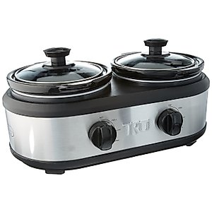TRU Double Slow Cooker by Select Brands - Double Buffet Server for Parties, Holidays & Gatherings - Double Slow Cooker Buffet Server - 2 Inserts, Each 1 1/4 Quarts