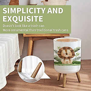 PHAIBHKERP Small Trash Can with Lid Watercolor Animal Lion Round Garbage Bin Press Cover Dog Proof Wastebasket for Bedroom Living Room Nursery Decor 1.8 Gallon