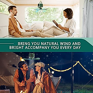 Hssio Camping Fan with LED Light, 7500mAh Rechargeable Portable Ceiling Fan with Remote Control, Tent Fan with 3-Speed Adjustable & Detachable Fan Blades for Outdoor