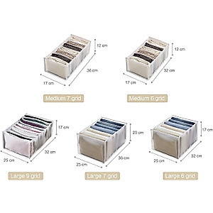 Aoser Wardrobe Clothes Organizer（5pcs）, 7 Grids Washable Wardrobe Clothes Organizer, Jeans Compartment Storage Box, Closet Organizers (1 Set of Mix)