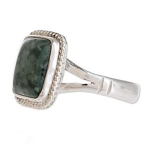NOVICA Artisan Handmade .925 Sterling Silver Jade Cocktail Ring Artisan Crafted Single Stone Guatemala Hemlock Desert Sage 'Life Divine'