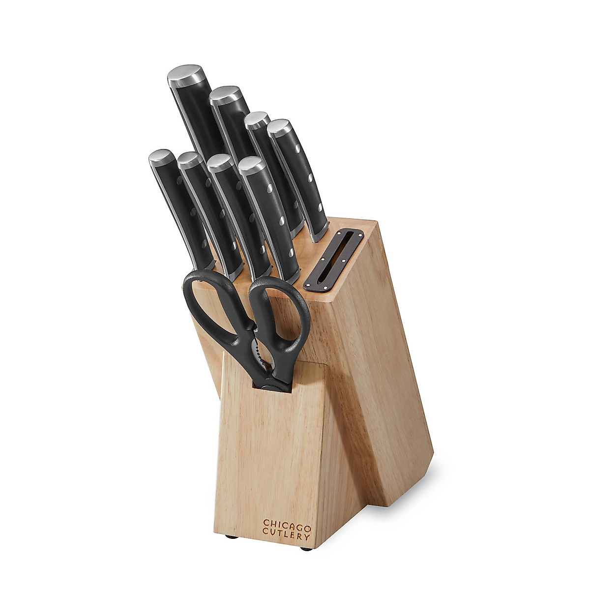 Chicago Cutlery Damen (10-PC) Built-In Sharpener Kitchen Knife Block Set with Steak Knives, Ergonomic Handles and Sharp Stainless Steel Professional Chef Knife Set