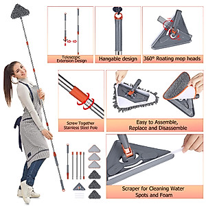 Wall Cleaner 98 Inch Wall Cleaner with Long Handle,HoMerit Wall Cleaner Mop 360° Rotatable Adjustable Cleaning Mop,Ceiling Dust Mop,Wall Cleaning Tool for Walls/Baseboard/Floors,6 Replacement Pads