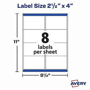 Avery Printable Blank Shipping Labels, 2.5" x 4", White, 200 Labels, Inkjet Printer, Permanent Adhesive (5815)