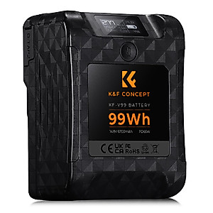 K&F Concept V Mount Battery, 99Wh Mini V-Mount Battery, 6700mAh 14.8V Support 65W PD USB-C Fast Charger, with D-TAP, USB-A, USB-C, BP, OLED Screen, for Cameras and Camcorders