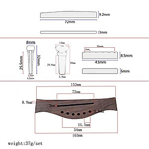 Artibetter Rosewood Saddle Through Guitar Bridge Bovine Bone Guitar Saddle Nut Slotted Bridge Pins Endpins Set for Folk 6 strings Guitar Replacement Parts