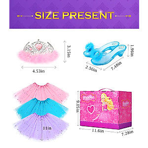 Princess Dress Up Shoes Princess Dresses for Girls, BIBUTY Dress Up Clothes Pretend Play Costumes-3 Sets of Princess Shoes, Dresses and Crowns, Princess Accessory Toys for 3-6 yr Girl Birthday Gifts