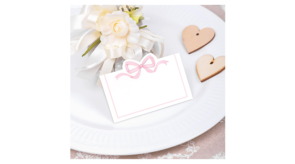 Cute Pink Bow Place Cards - 100 Pcs for Parties