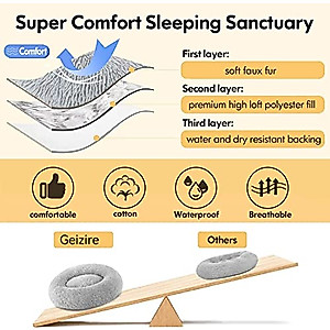 Geizire Cat Beds for Indoor Cats, Cat Bed, Dog Beds for Small Dogs, Washable Donut Calming Round Cat Bed, Soft Fluffy Warm and Cozy Anti Anxiety Cuddler, Joint-Relief Pet Bed(Grey)