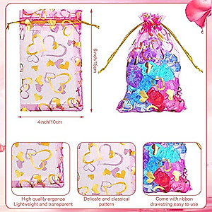 200 Pcs Organza Bag 4 x 6 Inch Small Organza Jewelry Bags Sheer Heart Organza Bags with Drawstring Party Favor Mini Mesh Pouch for Wedding Baby Shower Christmas Valentine Party Gift, 10 Colors