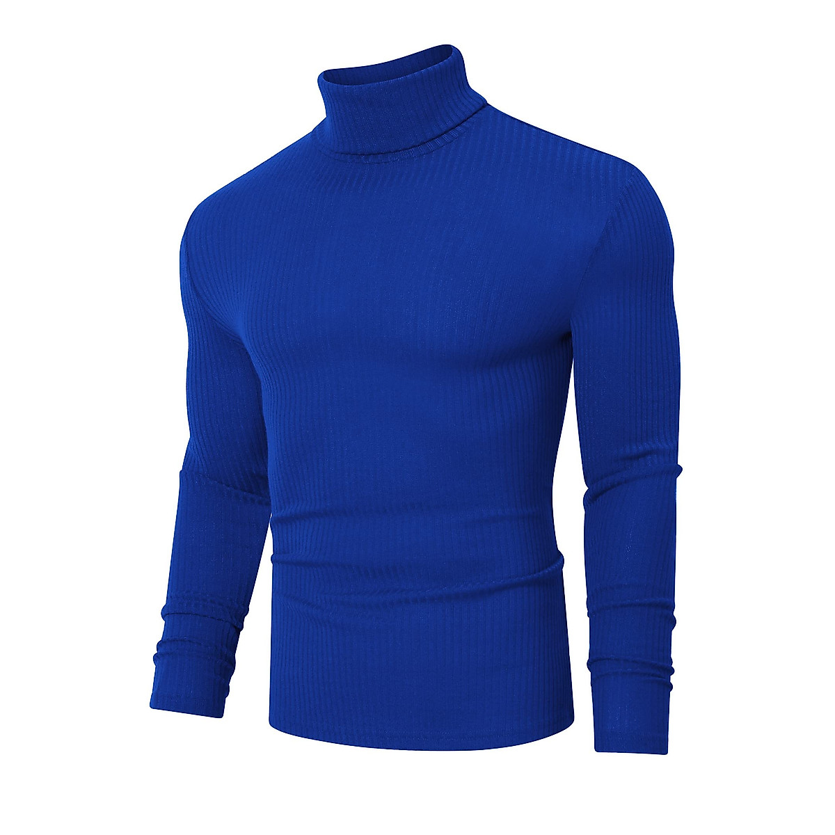 TURETRENDY Men's Stretch Muscle Tshirts Turtleneck Long Sleeve Knit Tees Casual Slim Fit Basic Shirt Tops Royal Blue 2XL