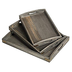 VERGOODR Country Farmhouse Rustic Wood Nesting Dinning Breakfast Serving Trays with Wood Handles, Set of 3,Can Put Food, Fruit, Plates｜Ottoman Decorative Coffee Table Tray (Rock Grey)