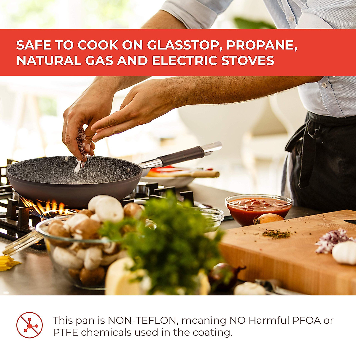 Ceramic Coated Nonstick Frying Pans, 3-Pack Bundle Set: 9.5, 11, and 13 Inch | Durable, High Heat Aluminum Base with No PTFE, PFOA, Lead or Cadmium | Oven & Dishwasher Safe | Made in Italy