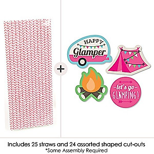 Let's Go Glamping - Paper Straw Decor - Camp Glamp Party or Birthday Party Striped Decorative Straws - Set of 24