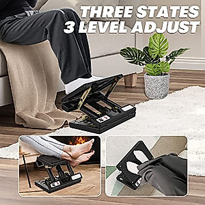 Vhelyom Foot Rest for Under Desk at Work, Height Adjustable Footrest with Massage Roller and Soft Pad, Foldable Ergonomic Foot Rest for Car, Underdesk, Home, Train(Black)