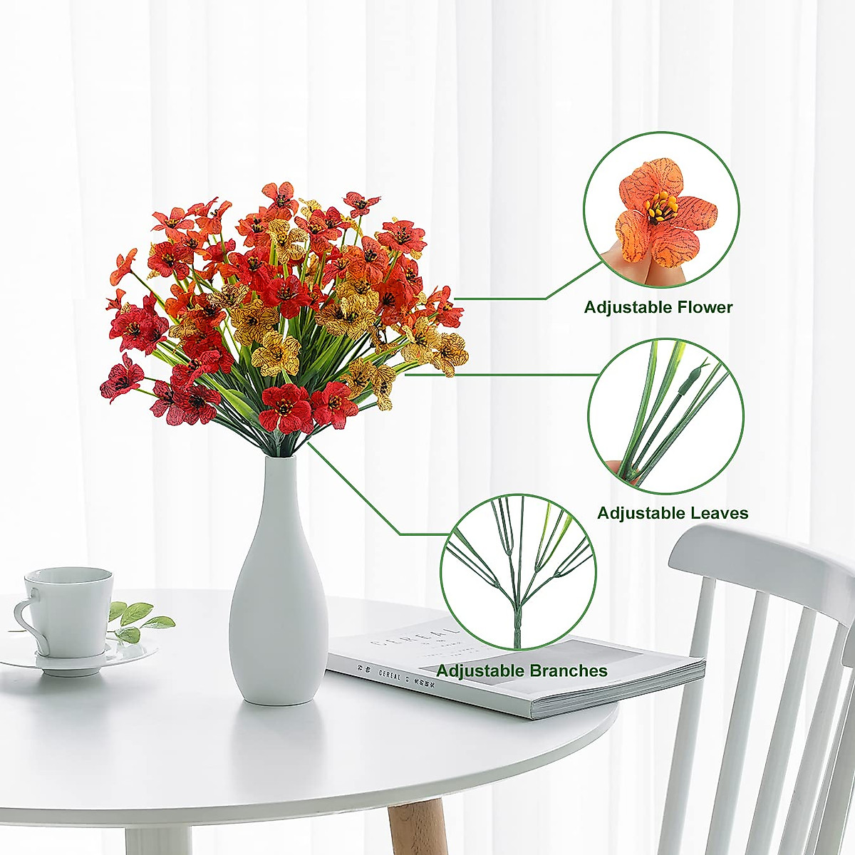 ALAGIRLS Artificial Plants & Flowers Outdoor UV Resistant 12 Bundles, Plastic Fake Flowers for Home Garden Patio Decor, Faux Silk Flowers for Outdoor Planters, Hanging Baskets, Red Yellow Orange