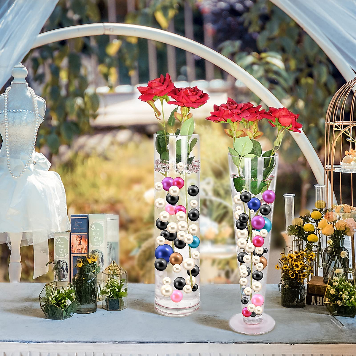 200 Pieces Floating NO Hole Pearls and 10000 Pieces Transparent Water Gels,Floating Beads Pearls for Vases,Pearl Decor(Creamy White,Yellow)