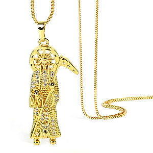 BeTime Santa Muerte Necklace: 18K Gold Plated Santa Muerte Pendant Jewelry for Women, Mothers Day Gifts