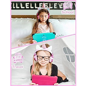 charlxee 𝟐𝟎𝟐𝟑 𝐍𝐞𝐰 Unicorns Kids Wireless Headphones with LED Lights,Headsets with Mic for School,30H Playtime,95dB Volume Limited,HD Stereo On/Over Ear Headsets,Unicorns Gifts(Hot-Pink)