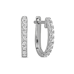 ARAIYA FINE JEWELRY 10K White Gold Round-shape Diamond Oval Hoop Earrings for Women (1/5 cttw, I-J Color, I2-I3 Clarity)