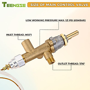 TEENGSE Fire Pit Control Safety Valve, Heater Safety Kit Replacement Parts with Thermocouple and Dump Switch for Room Space Heater Outdoor Patio Heater, Barbecue Grills, Fire Pits, Fireplaces