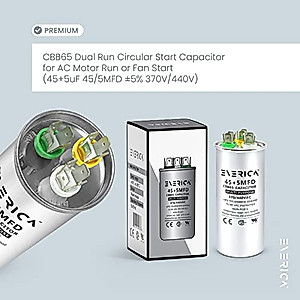 EVERICA 45+5 uF 45/5 MFD ±6% 370V/440VAC CBB65 HVAC Dual Run Circular Start 45/5 440v Capacitor for AC Air Conditioning Run Capacitor Motor Run Fan Start or Condenser Straight