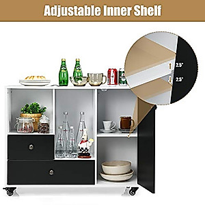 Giantex Mobile File Cabinet on Wheels - Lateral Filing Cabinet with Drawer, Open Shelves, Lockable Wheels, Printer Stand for Letter/Legal/A4 Size Files, Office Storage Cabinet (Round Knob)