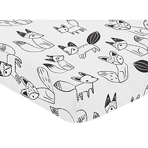 Fitted Crib Sheet for Black and White Fox Collection Baby/Toddler Bedding Set Collection