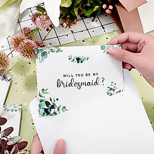 10 Packs Will You Be My Bridesmaid Cards Boho Bridesmaid Proposal Cards Greenery Maid of Honor Greeting Card Bridesmaid Asking Gifts with Envelopes for Wedding Party (Eucalyptus)