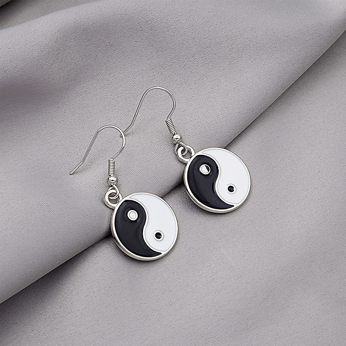 TIANBANGSHI Enamel Black White Tai Chi Bagua Yin Yang Earrings - Simple Yin and Yang Life Balance Earrings for Women Jewelry Birthday Gift Accessories Holiday Gift (Tai Ji)