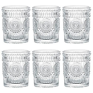 Kingrol 6 Pack 9 oz Romantic Water Glasses, Premium Drinking Glasses Tumblers, Vintage Glassware Set for Juice, Beverages, Beer, Cocktail