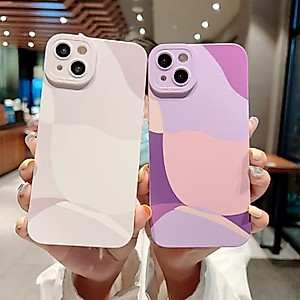 YKCZL Compatible with iPhone 14 Case,Cute Painted Art Heart Pattern Full Camera Lens Protective Slim Soft Shockproof Phone Case for Women Girls-Purple
