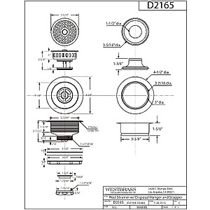Westbrass D2165-25-62 4-1/4" OD Post Style Large Kitchen Basket Strainer with Waste Disposal Flange and Stopper Drain Set, 1-Pack, Matte Black
