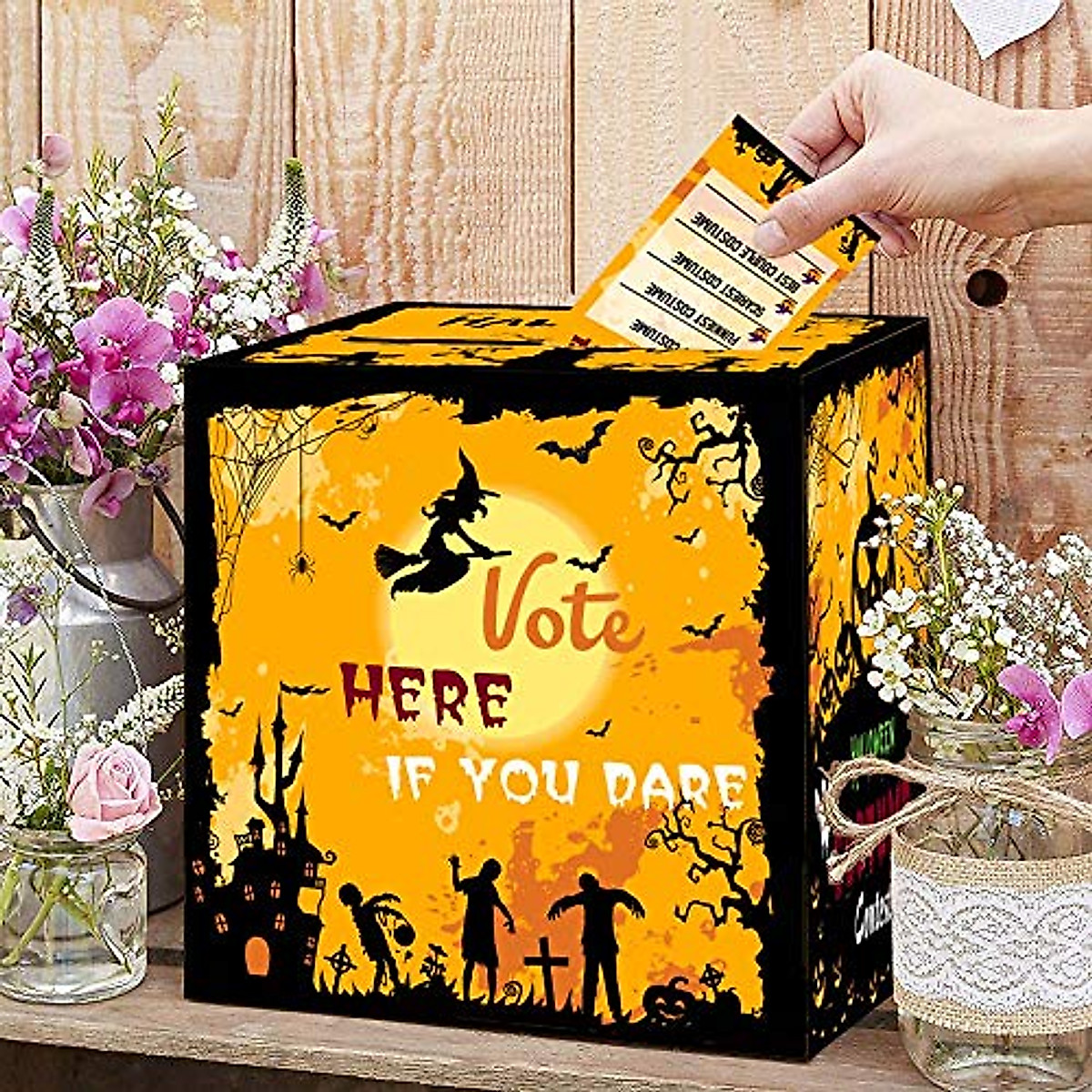 Halloween Party Costume Ballot Box with 64pcs Voting Cards Party Supplies (Assembly Needed)