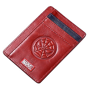 IRON SPIDER Men's Wallet，Monolayer Slim Minimalist Front Pocket RFID Blocking Leather Pocket Wallet with Superhero SPIDER RED