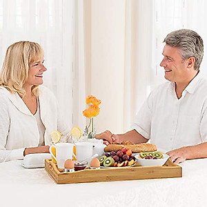 Pipishell Bamboo Serving Tray with Handles Rectangular Wooden Breakfast Tray Works for Eating, Working, Storing, Used in Bedroom, Kitchen, Living Room, Bathroom, Hospital and Outdoors-17x13x2inches