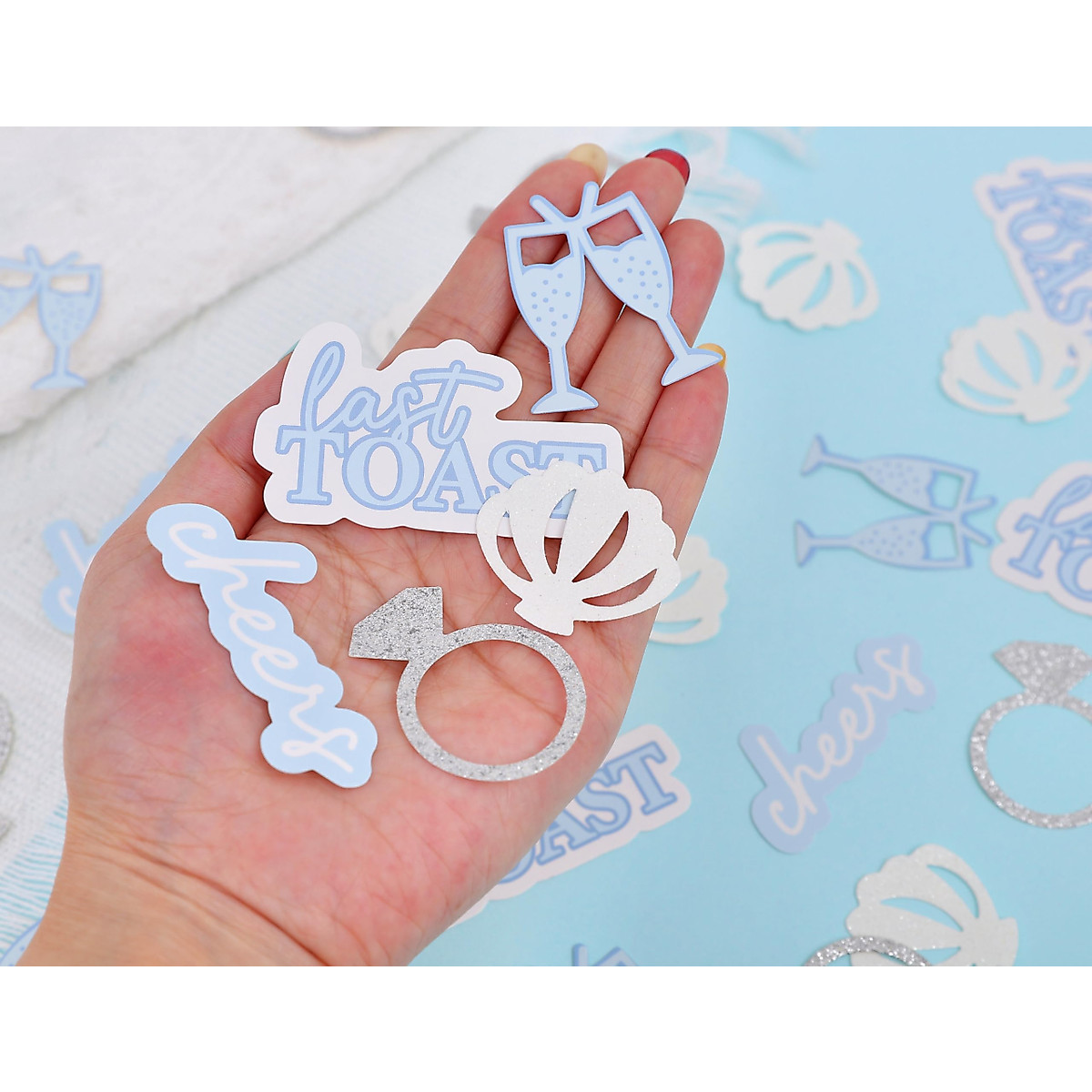 200psc Last Toast on the Coast Confetti - Last Toast Bachelorette Party Decorations, Ocean Bridal Shower Confetti, Beach and Coastal Bachelorette Party Decor, Shimmery Seashell and Ring Confetti