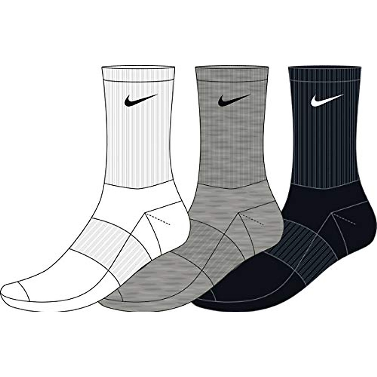 Nike Unisex Everyday Lightweight Crew Training Socks (3 Pair) (Multi-Color, L)