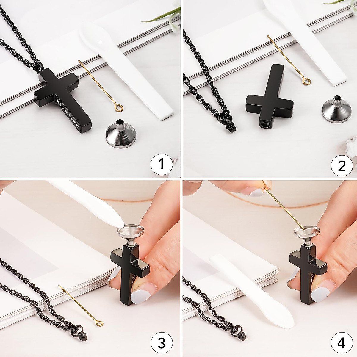 XIUDA Personalized Cremation Cross Necklace for Ashes Cross Urns Jewelry Locket Pendant Ashes Holder Stainless Steel Memorial Cremation Jewelry for Men Women