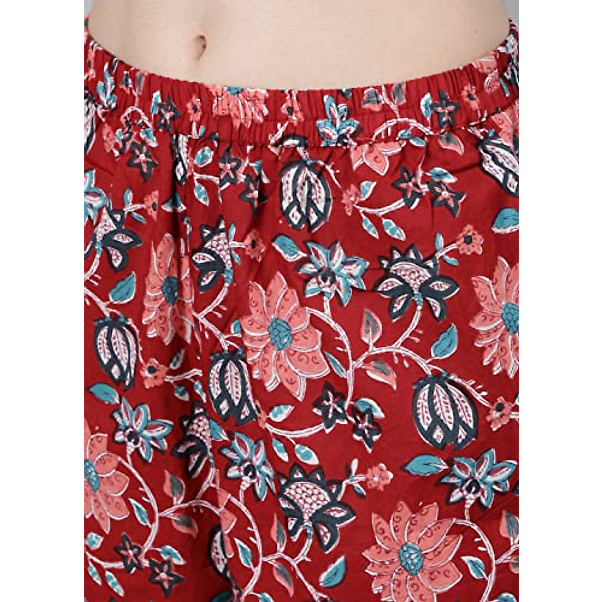 Amayra Women's Rayon Printed Anarkali Kurti with Palazzos and Dupatta Set (Maroon, Small)