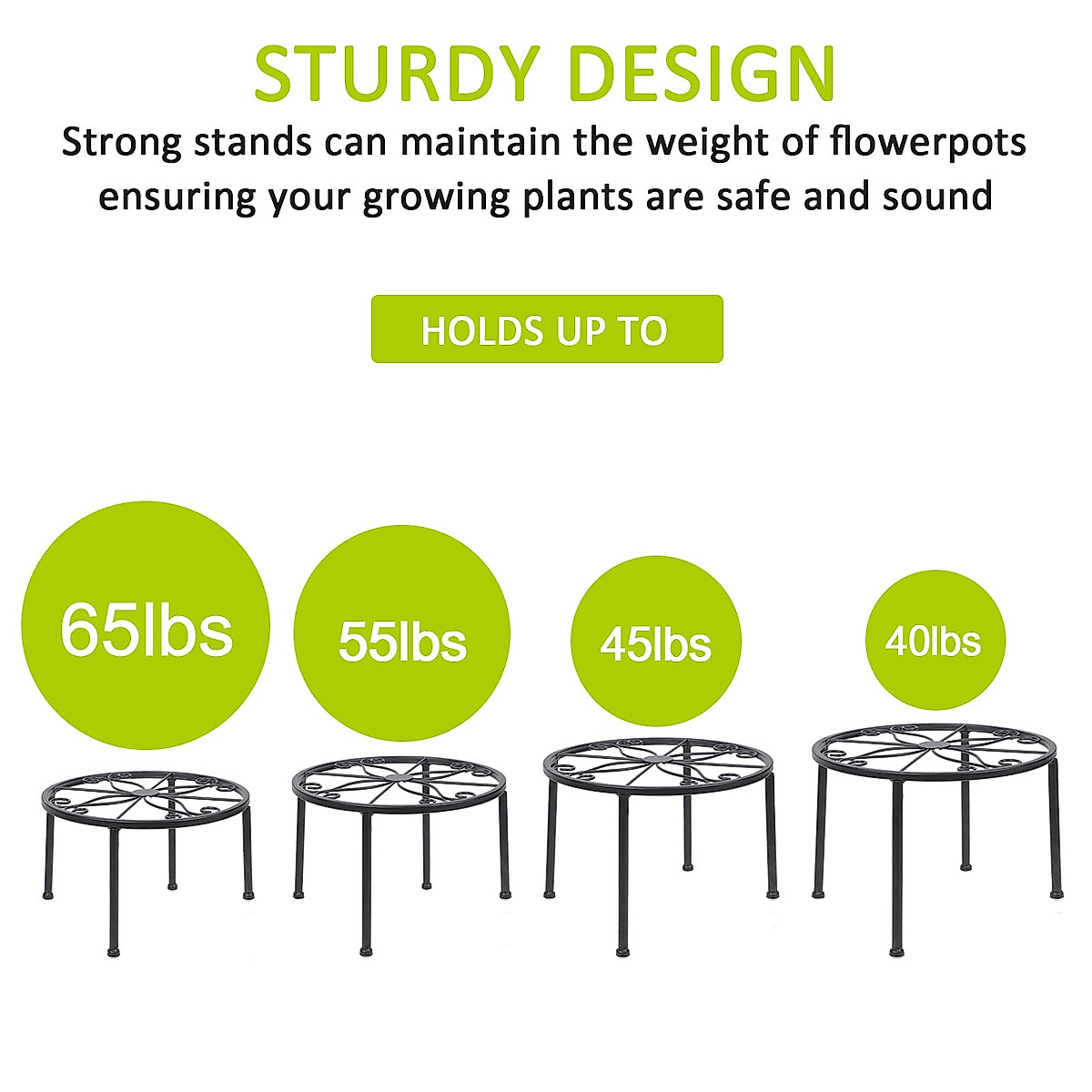 CADANI 4-Pack Decent Metal Plant Stands, Anti-Rust Iron Flower Pot Stand, Heavy Duty Plant Pot Shelf, Decoration Racks for Home Indoor and Outdoor