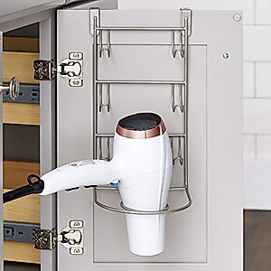 Spectrum Diversified myBella Over-The-Cabinet Station 4-Tier Styling, Flat Iron & Curling Wand Hooks with Blow Dryer Holder, Hair Tool Storage, Satin Nickel PC