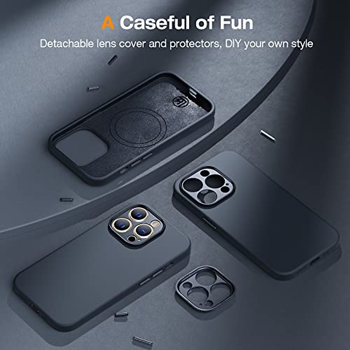 LK for iPhone 14 Pro Case + 2 Pack Screen Protector + Round Lens Protector [Compatible for MagSafe] [Soft Microfiber Lining] Silicone Slim Shockproof Phone Case iPhone 14 Pro, Mystic Black