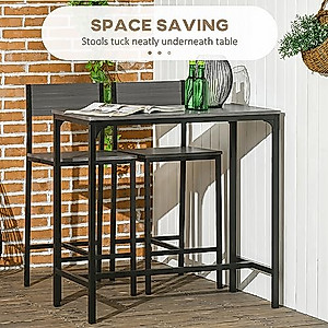 HOMCOM 3 Piece Bar Table and Chairs, Industrial Dining Table Set for 2, Counter Height Kitchen Table with Bar stools, Breakfast Table Set for 2 for Small Space, Gray