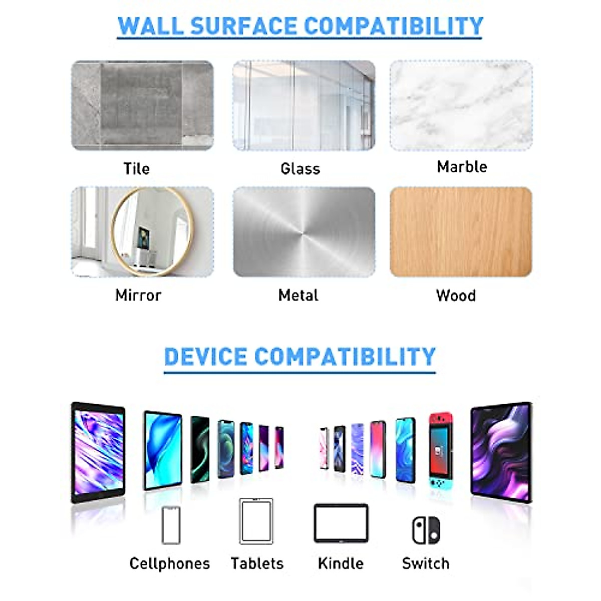 Tryone Shower Phone Holder - Universal Wall Mount Cellphone Stand for Bathroom Mirror/Bedside/Kitchen/Recording Compatible with iPhone iPad Series/Samsung Galaxy Smartphone Tablet/Switch OLED